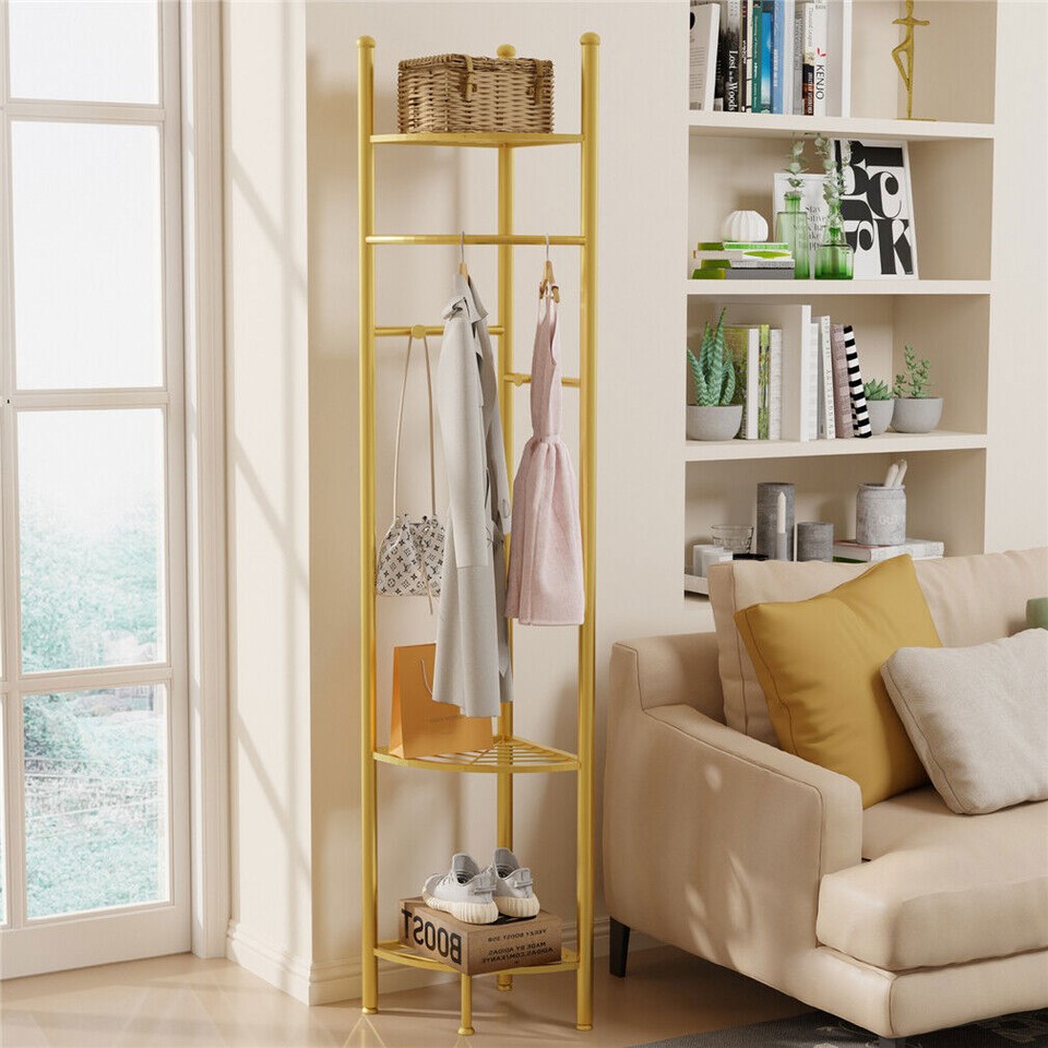 Gold Tall Clothing Racks Garment Clothes Shelf for Entryway Bedroom ...