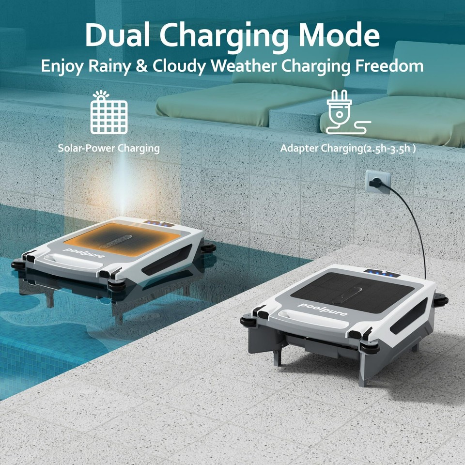 Pool Skimmer Robot, Solar/Battery Dual Powered Robotic Pool Skimmer ...