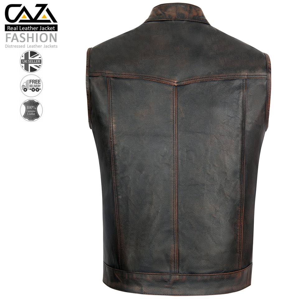 Men's Sons of Anarchy Motorcycle Vest Vintage Biker Club Leather Cut ...