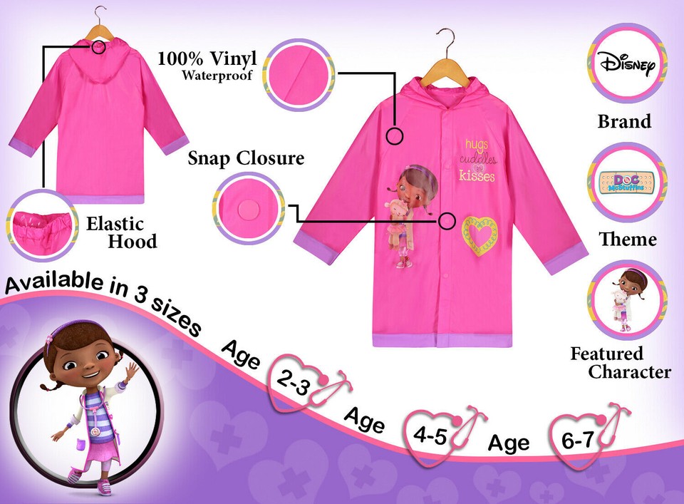 Disney Girl's Doc Mc Stuffins (Stuffy Dragon) Rain Slicker (Toddler ...