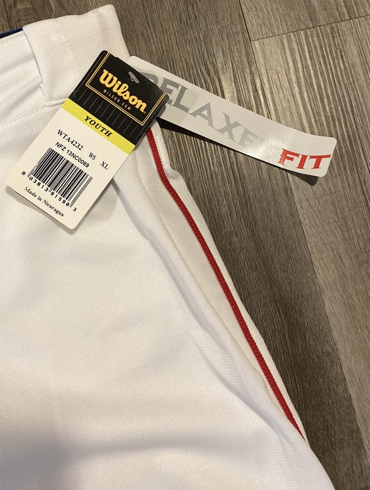 Wilson / Classic Relaxed White Baseball Pants / Red Side Stripe / Youth ...