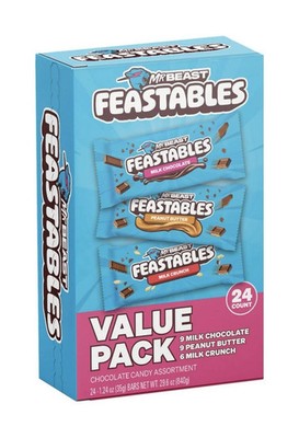Feastables MrBeast Variety Pack Milk Chocolate Bars, 24 pk./1.24 oz ...