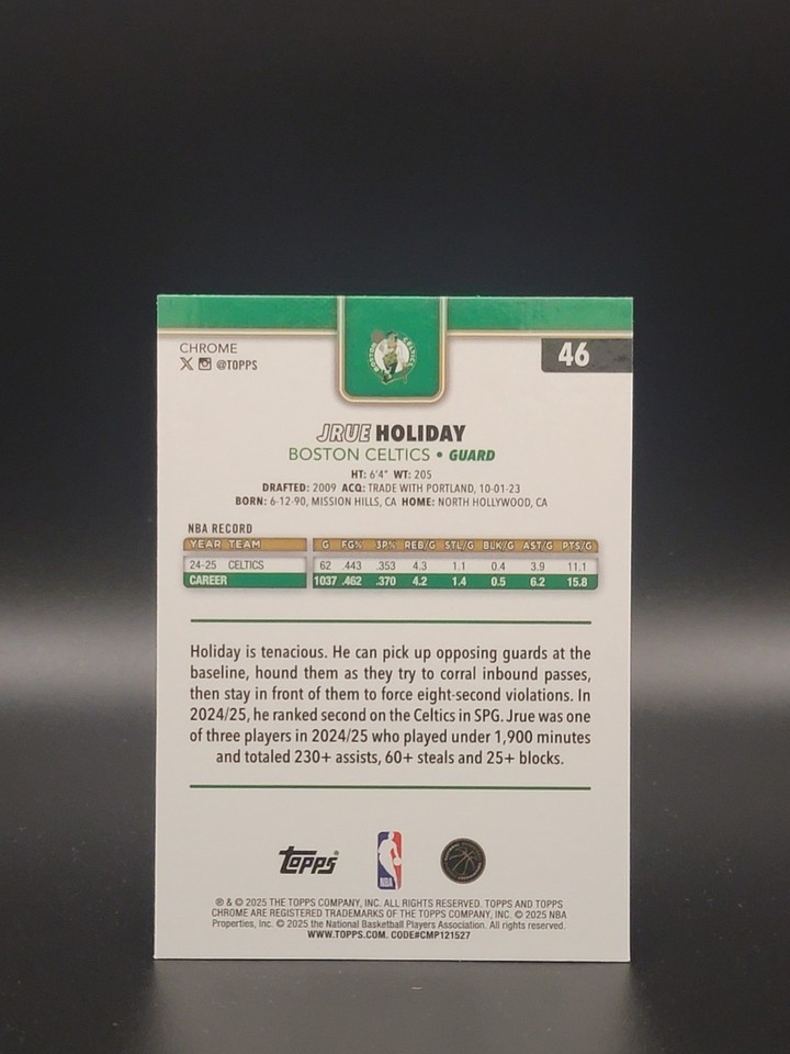 2025-26 Topps Chrome Jrue Holiday Refractor Basketball Border #46 ...