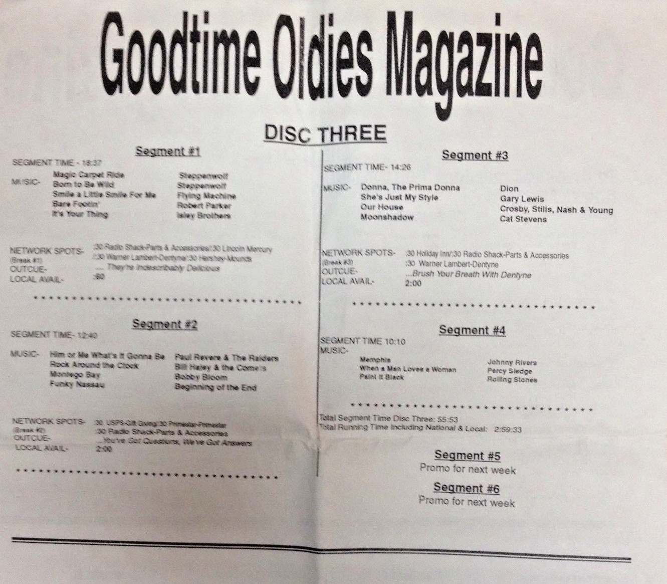 RADIO SHOW: GOOD TIME OLDIES 6/3/96 STEPPENWOLF FEATURE; BEATLES, PAUL ...