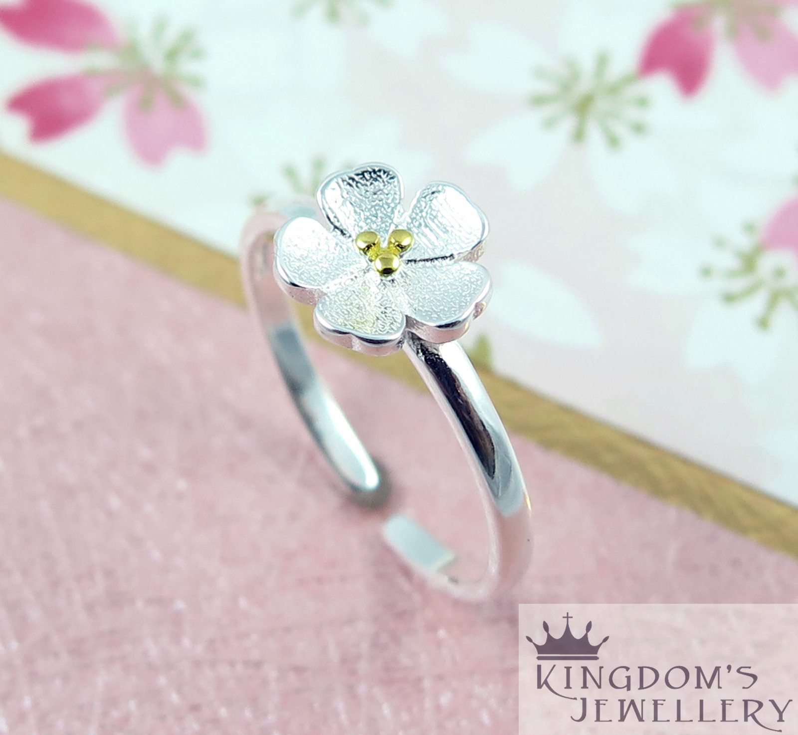 925 Sterling Silver Flower Size Adjustable Ring Size 5 - 9 | eBay