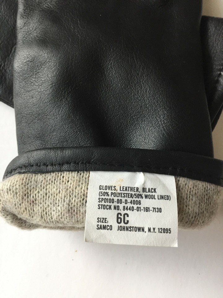 SAMCO Military Black Leather Gloves w Polyester Wool Lining, Size 5, 6 ...
