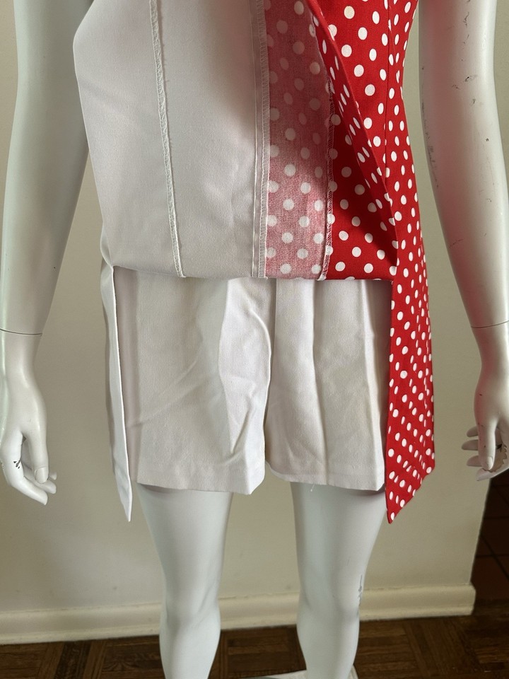 1960s Loungees Babydoll Mini Tennis Dress Playsuit Romper Mod Polka Dot ...