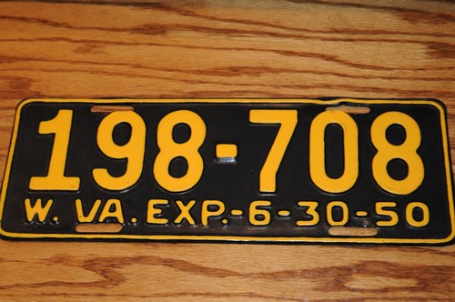 West Virginia W.Va. 1950 License Plate 198-708 EXP- 6-30-50 ...