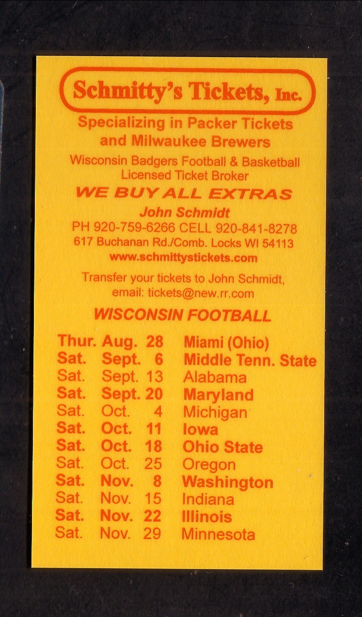 2025 Green Bay Packers Wisconsin Badgers Pocket Schedule Schmitty's ...