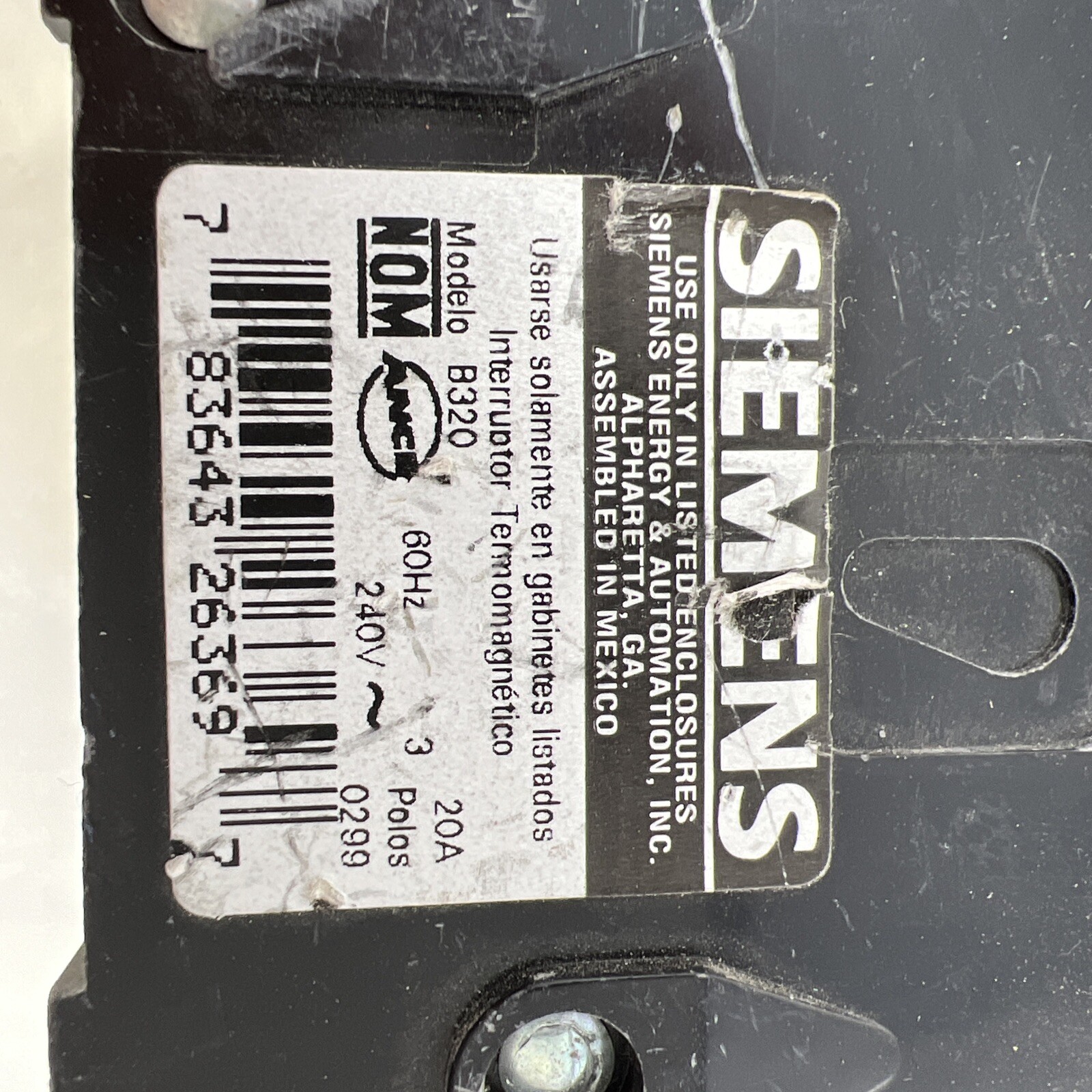 LOT OF 2 SIEMENS B320 3 POLE 20A/AMP BOLT-ON CIRCUIT BREAKER | eBay