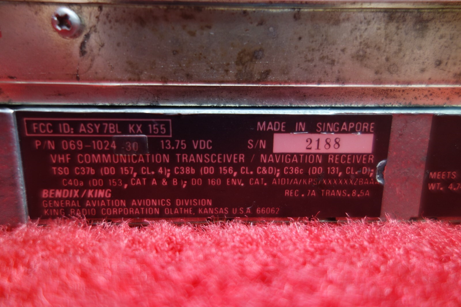 Bendix/King KX 155 VHF Communication /Navigation Receiver 13.75V PN 069 ...