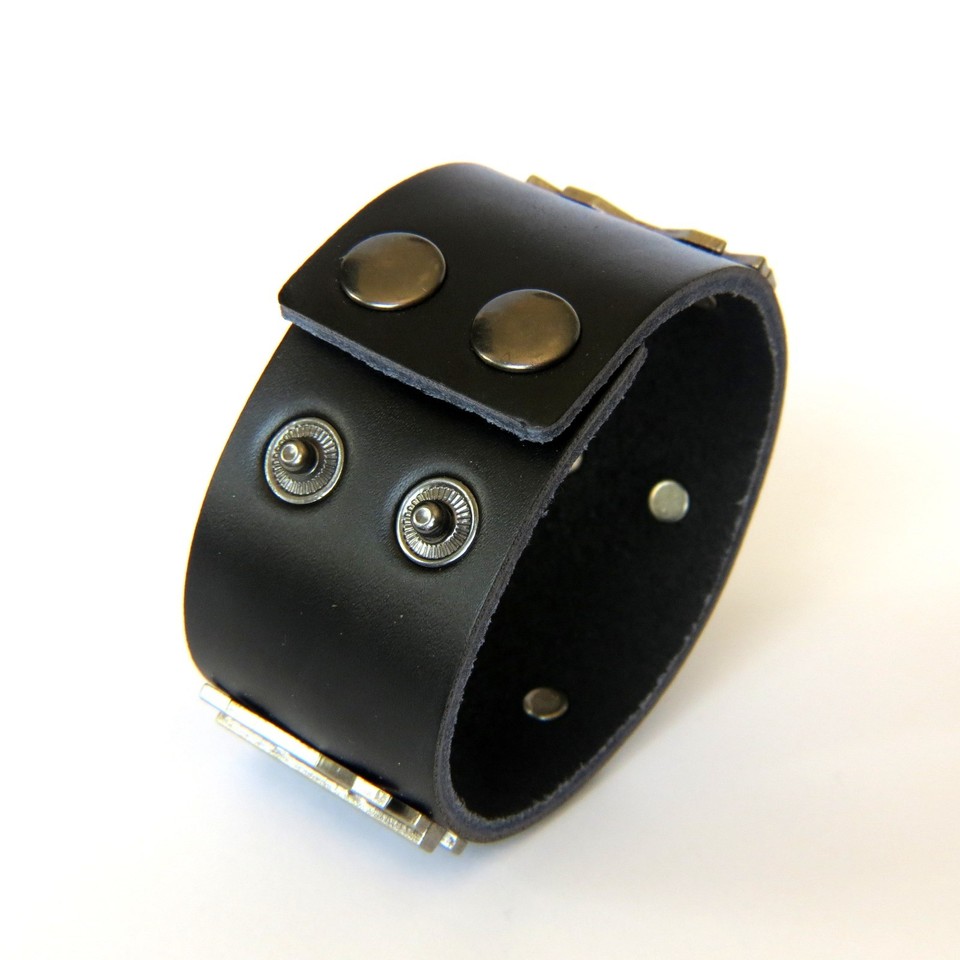 Urban Vintage Biker Genuine Black Leather Wide Band Bracelet | eBay