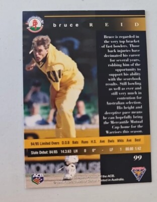 BRUCE REID🏆1995 Futera WORLD SERIES #99 Cricket Card🏆FREE POST | eBay ...