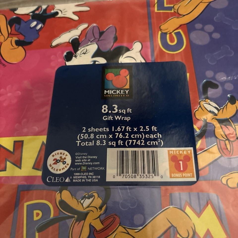 Vintage 8.3sq. ft Gift Wrap MICKEY UNLIMITED 1999 CLEO Disney Welcomes ...