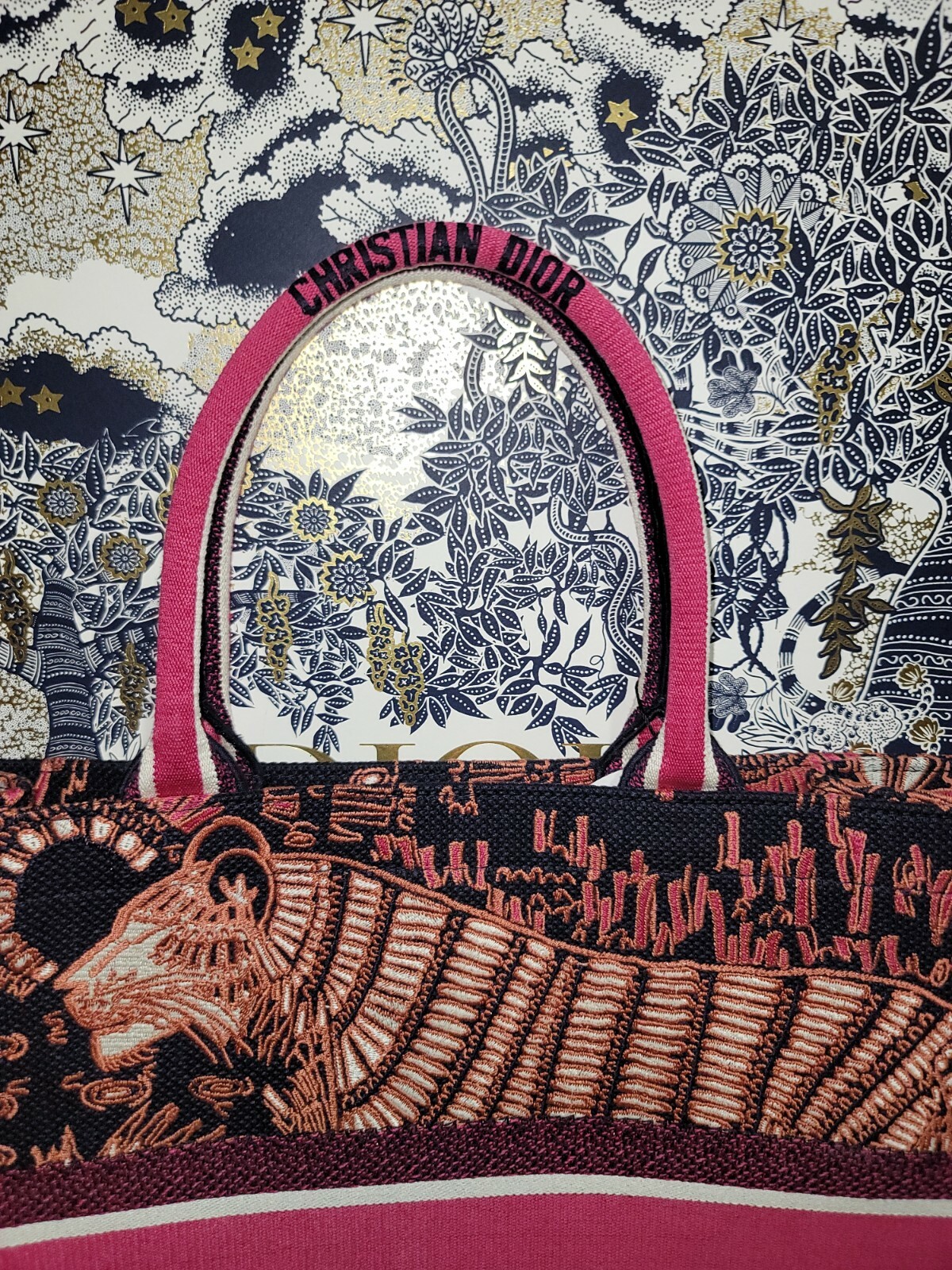 Dior Animals Tiger Book Large Tote Deep Blue Fuchsia Bag Canvas ...