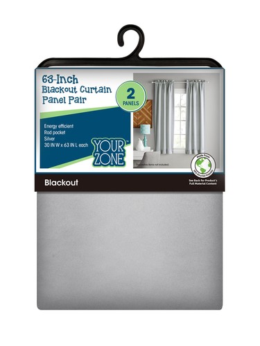 YOUR ZONE BLACKOUT SOFT SILVER ROD POCKET CURTAIN 2 PANELS 30 X 63 U12 ...