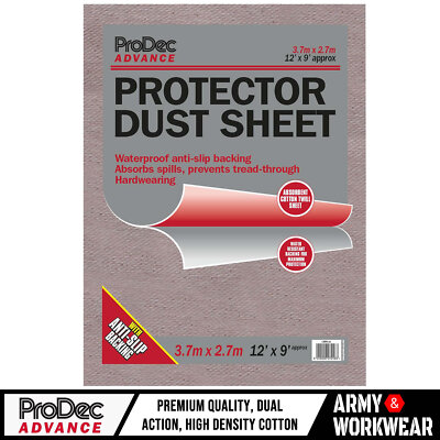 ProDec 12ft x 9ft Water Resistant Protector Cotton Twil Dust Sheet Anti ...