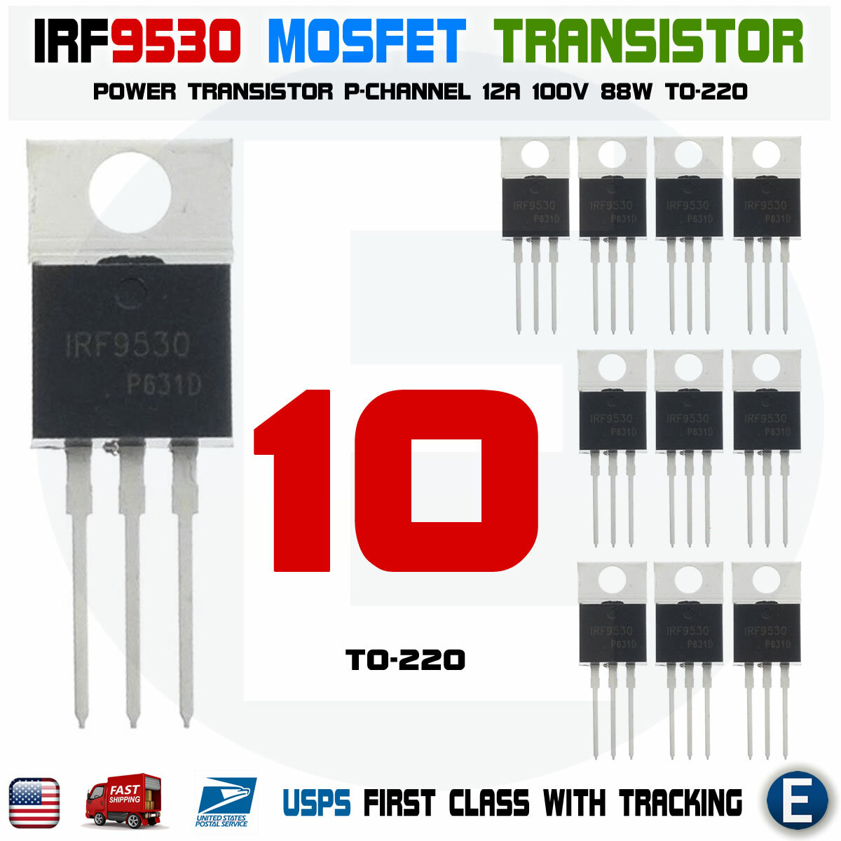 10pcs IRF9530 IRF9530NPBF Mosfet Transistor p-channel 12A 100V 88W TO ...