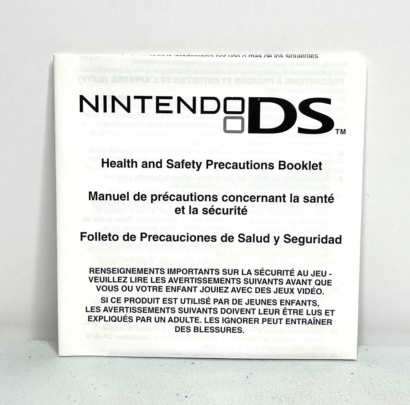 Nintendo DS Health and Safety Precautions Booklet Insert Only ...