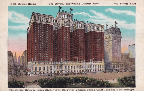 Stevens Hotel Chicago Illinois IL Advertising on Back 1931 Postcard A23 ...