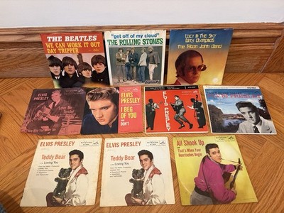 LOT OF 19 VINTAGE 7 INCH 45RPM VINYL RECORDS ELVIS ROLLING STONES ...