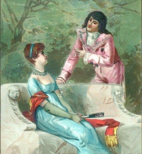 1880s-90s Victorian Card Man Courting Lady Regency Style Dress Fab ...