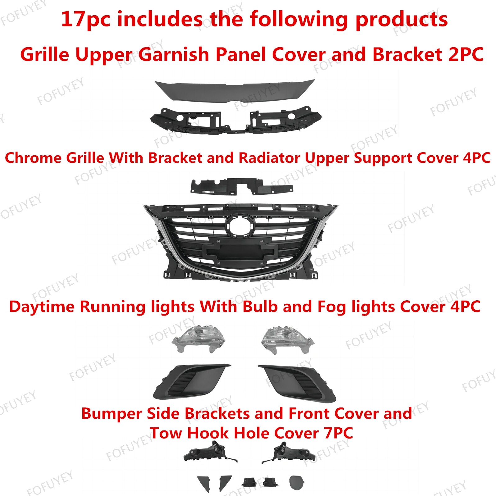 17PC For Mazda3 2014-16 Front Bumper Radiator Grille Upper Bracket ...