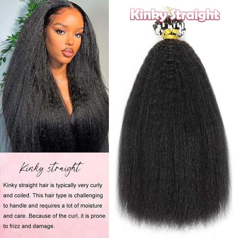 Yaki Kinky Straight Microlinks Ring Beads Human Hair Extensions I Tip ...