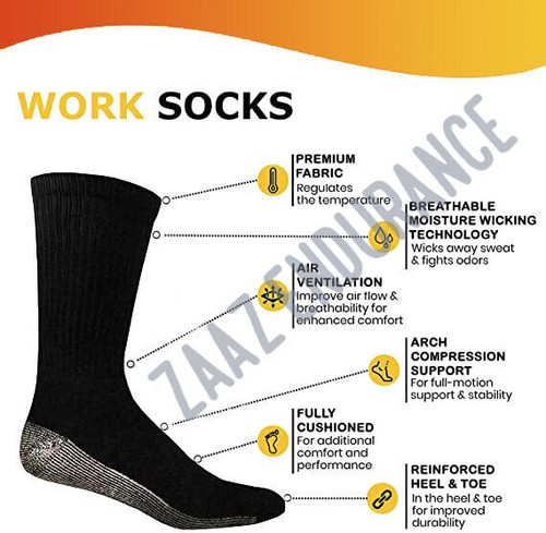 Mens Industrial Crew Work Socks Thick Heavy Duty Work Socks Cushioned ...
