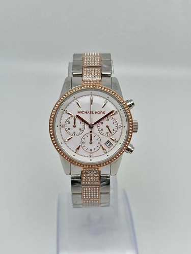 Michael Kors Ritz Pavé 37mm Steel Two-Tone Crystal Quartz Ladies Watch ...