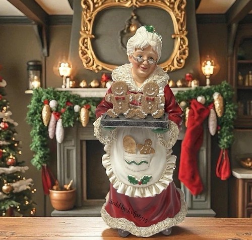 11” NEW Mrs. Claus Baking Gingerbread Cookies Statue Christmas Candy ...
