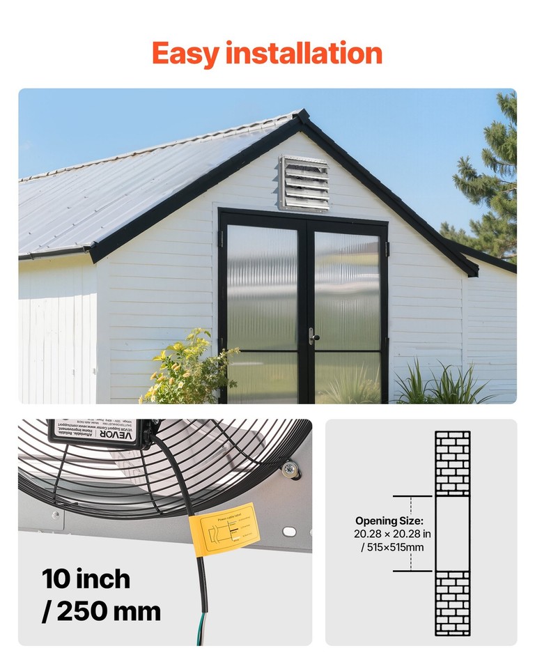 New 20 inch Shutter Exhaust Fan, Wall Mounted Attic Vent Fan with 3000 ...