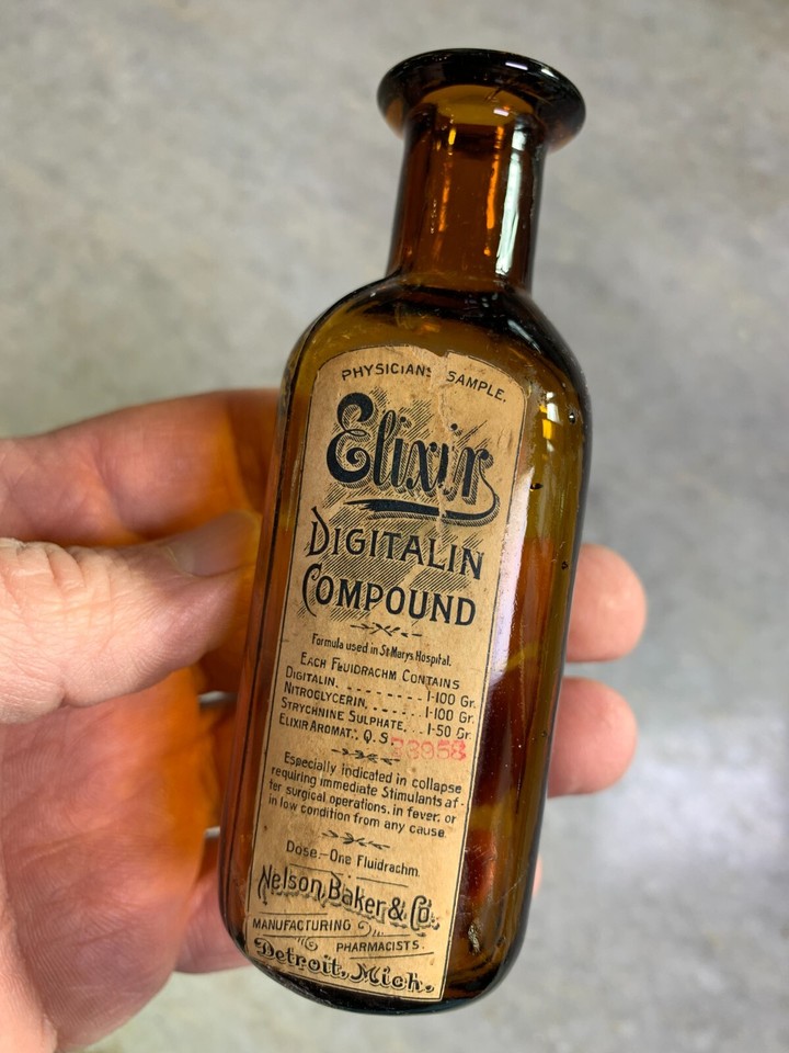 ANTIQUE NELSON BAKER & Co ELIXIR QUACK MEDICINE BOTTLE LABEL DETROIT ...