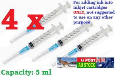 4x Syringe 5 ml ink cartridge refill Injector tool for inkjet printer ...
