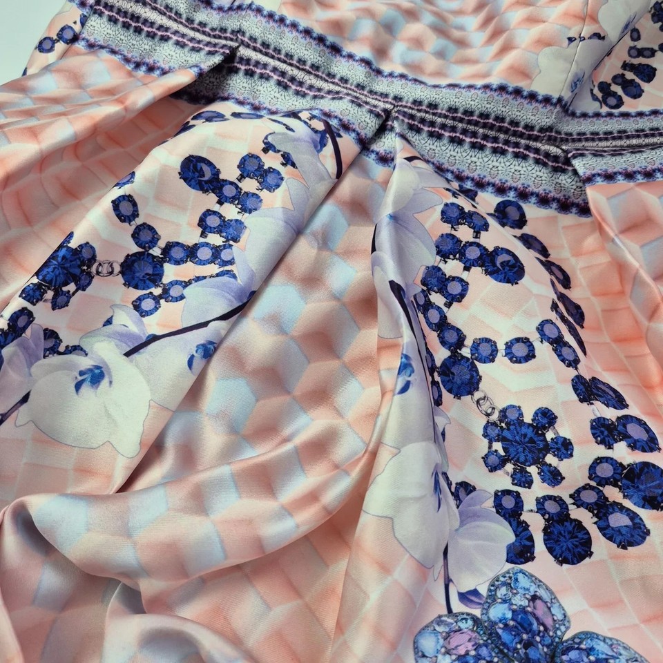 Mackenzie Mode Dress Womens Size 12 Pink Blue Floral Satin Evening Gown ...