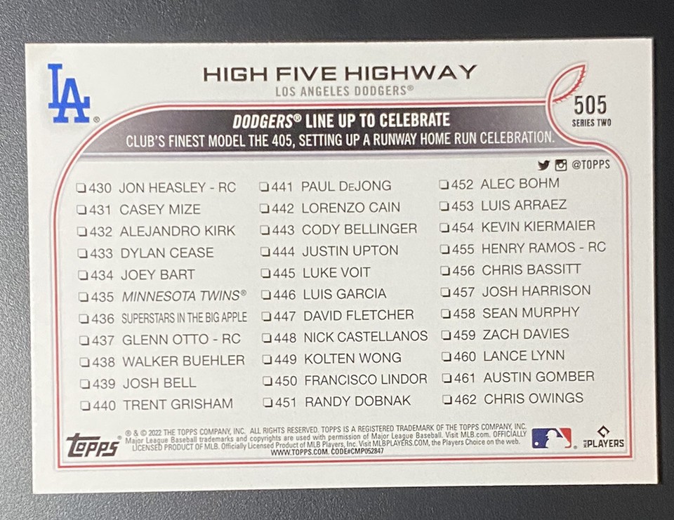 2022 Topps Baseball High Five Highway Los Angeles Dodgers - Gold Star ...