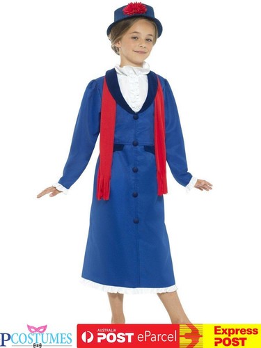 Girls Victorian Nanny Mary Poppins Book Week Dress Up Edwardian Costume ...