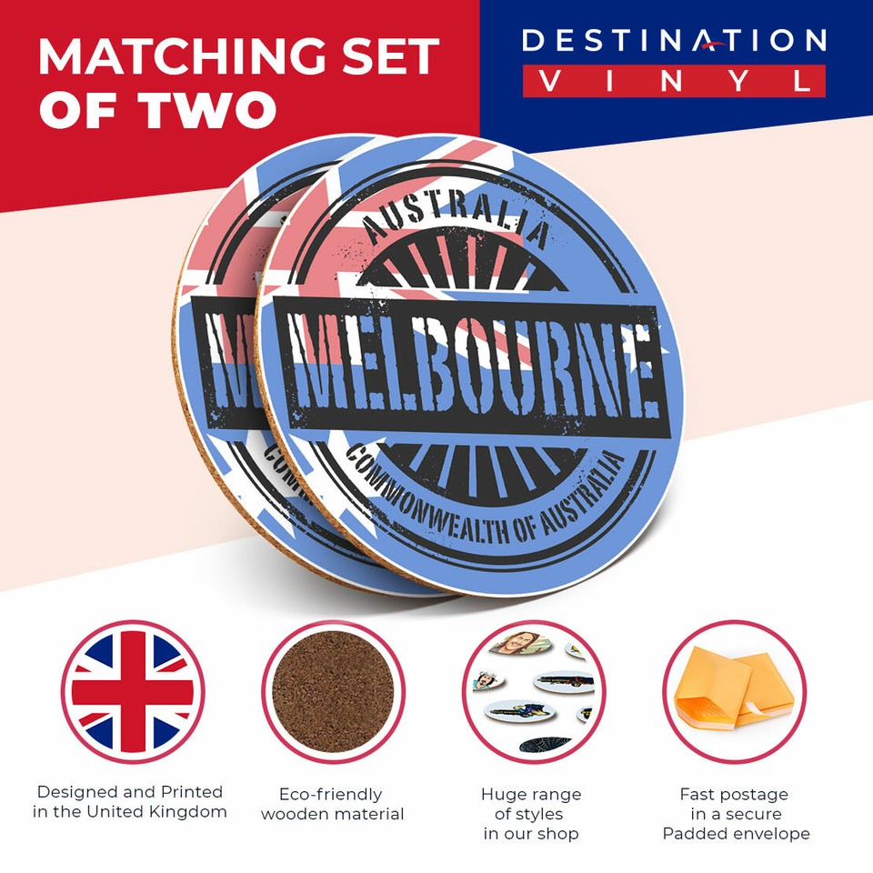 2 x Coasters - Melbourne Australia Australian Flag Home Gift #6114 ...