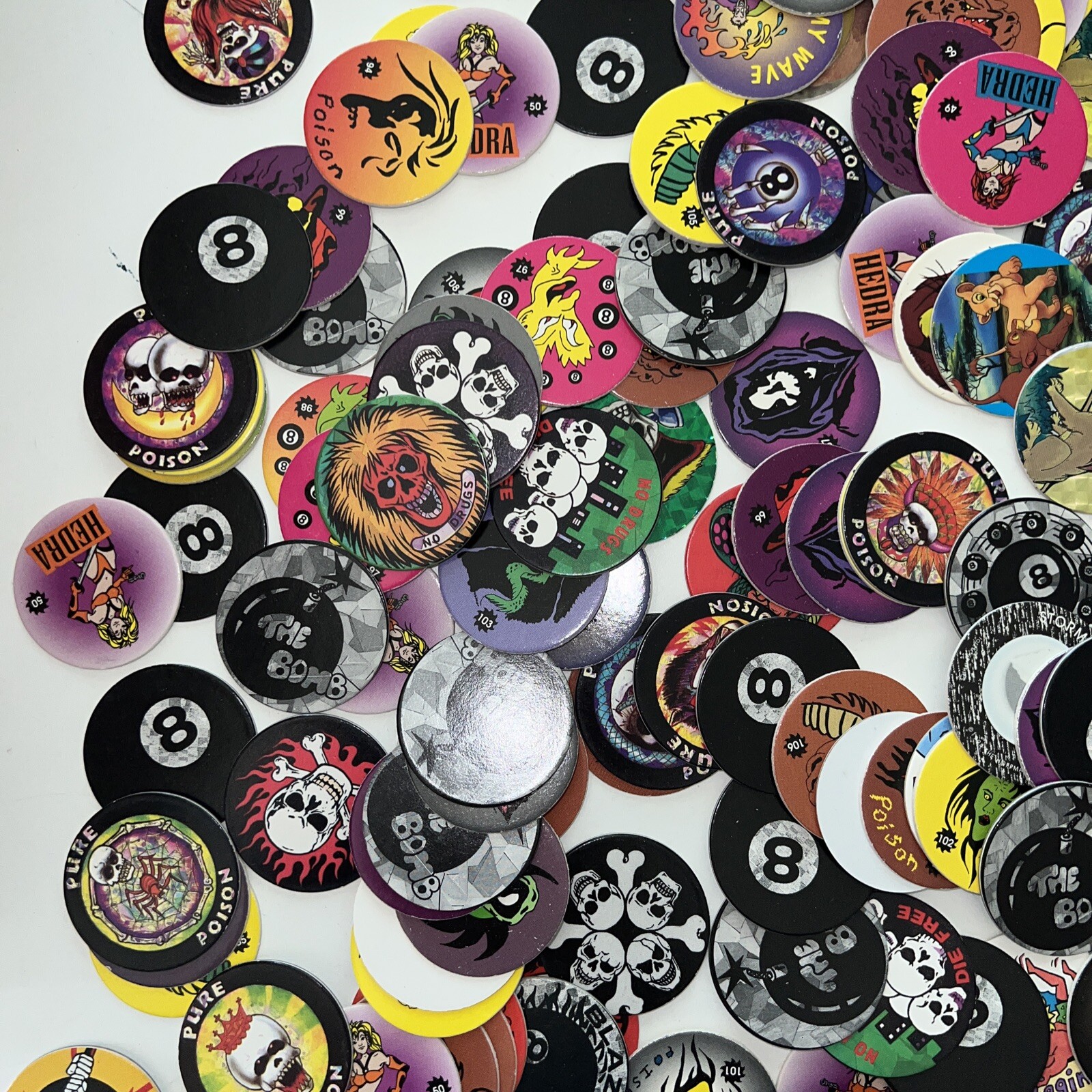 HUGE POGS MILK CAPS Lot - Poison Karate Hedra 8-Ball Disney Skull | eBay
