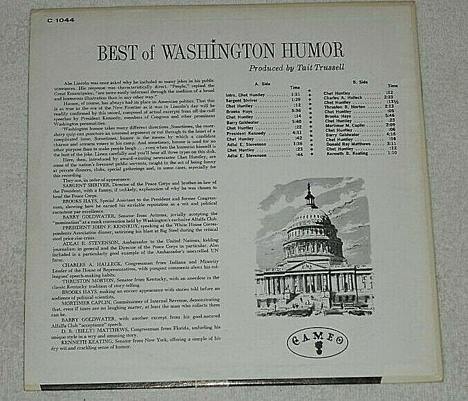 CHET HUNTLEY-Best Of Washington Humor (1963) Mono CAMEO LP *JFK Humor ...