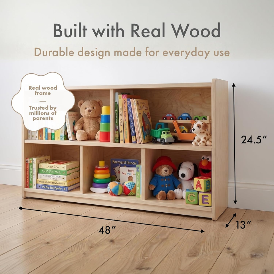 Montessori Kids Front Facing Bookshelf - Solid Wood 24” Bookcase for ...