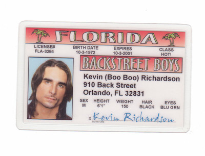 kevin richardson of the Backstreet Boys ... plastic ID card Drivers ...