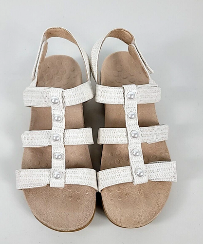 Vionic Womens AMBER PEARL White Leather Slingback Strappy Sandals Sz 9 ...
