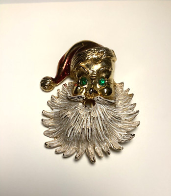 Vintage Gold Tone Enamel Rhinestone Christmas Santa Brooch Pin Jewelry ...
