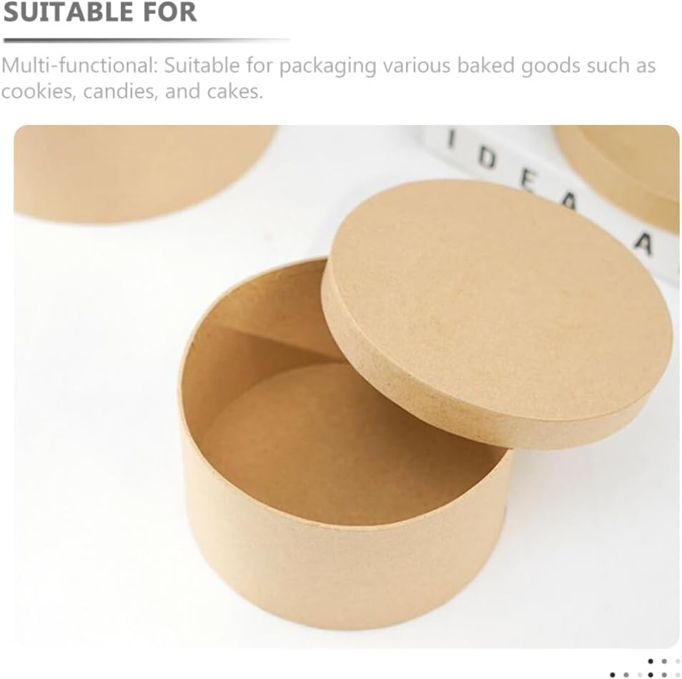 round Kraft Paper Mache Box, Crafts Kraft Paper Containers with Lids ...