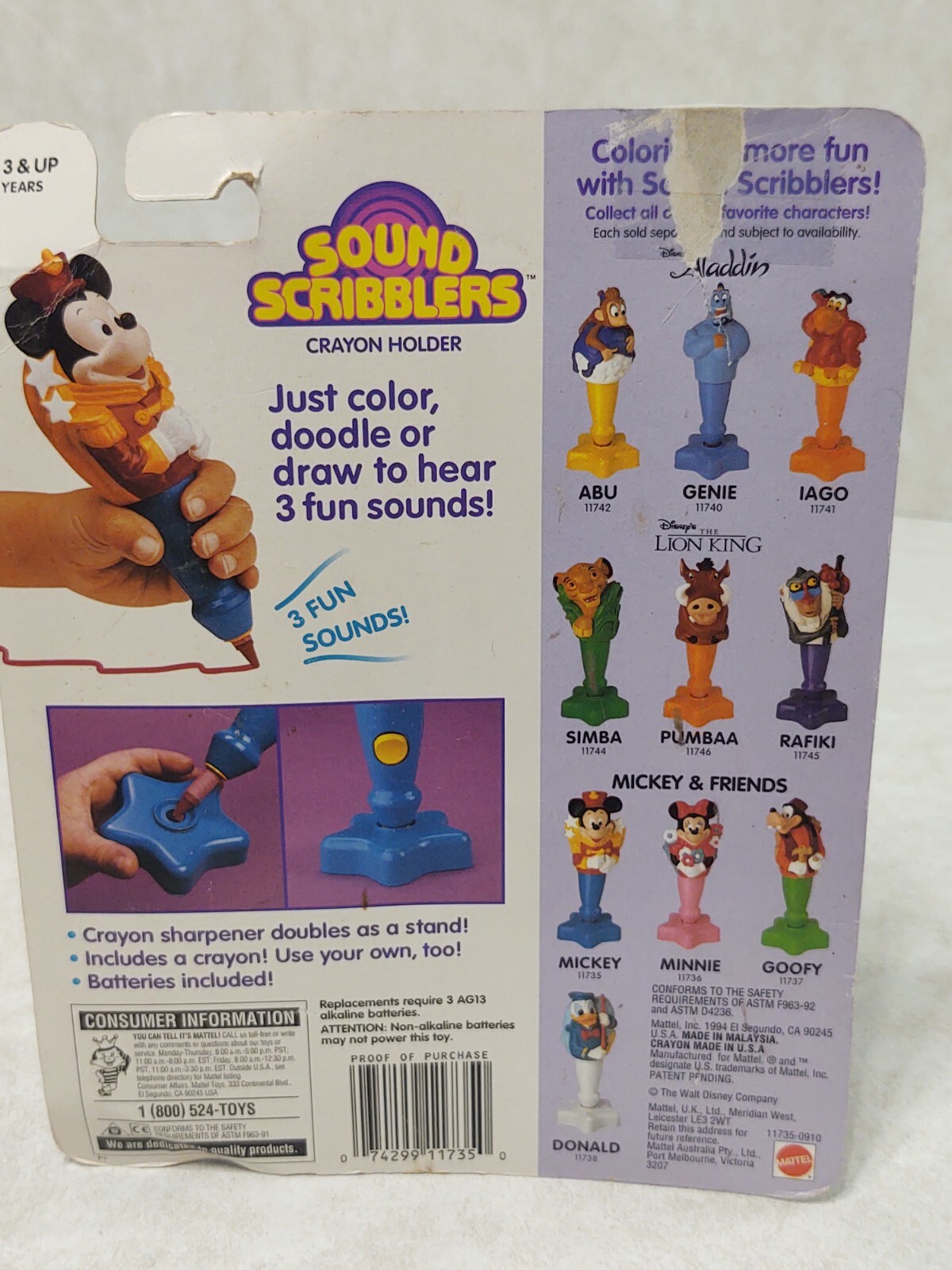 Vintage Mattel Disney Mickey Sound Scribblers Crayon Holder 1994 Pre-owned | eBay