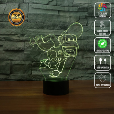 DIDDY KONG DK GAMEBOY 3D Acrylic LED 7 Colour Night Light Touch Table ...