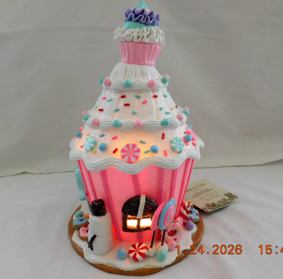 New 2025 Trimsetter Gingerbread Light Up LED "Round Pink House" 9.5"T x ...