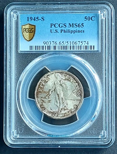 1945-S Philippines 50 C , PCGS MS 65 , nice silver coin # 1992, # 65-2 ...