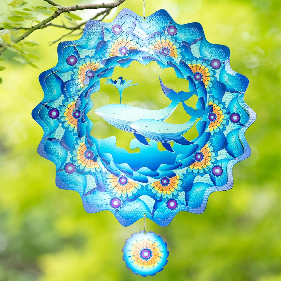 3D Whale Wind Spinner for Outdoor Garden and Yard, 12 Inch Kinetic ...